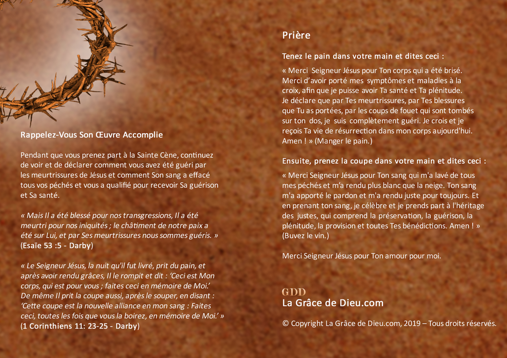 Dépliant Sainte Cène — La Grâce De Dieu